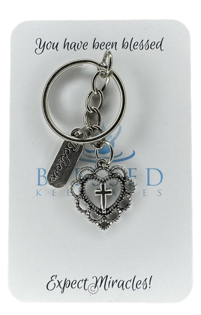 Heart Cross Believe Key Ring - Blessed Keepsakes charm cards