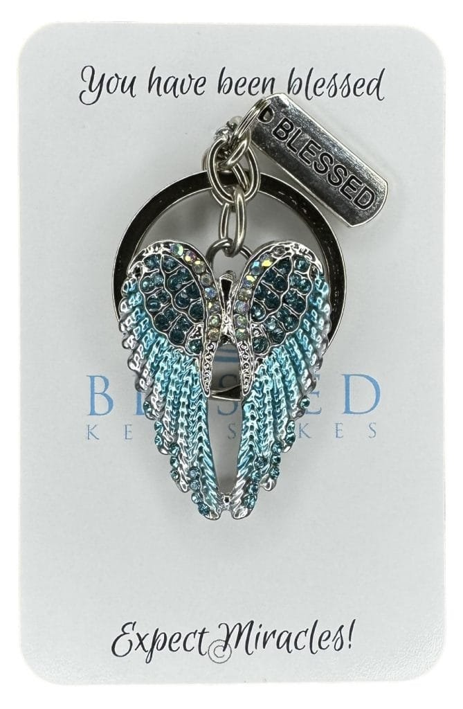 Sparkly Angel Wings Key Ring - Blessed Keepsakes charm cards